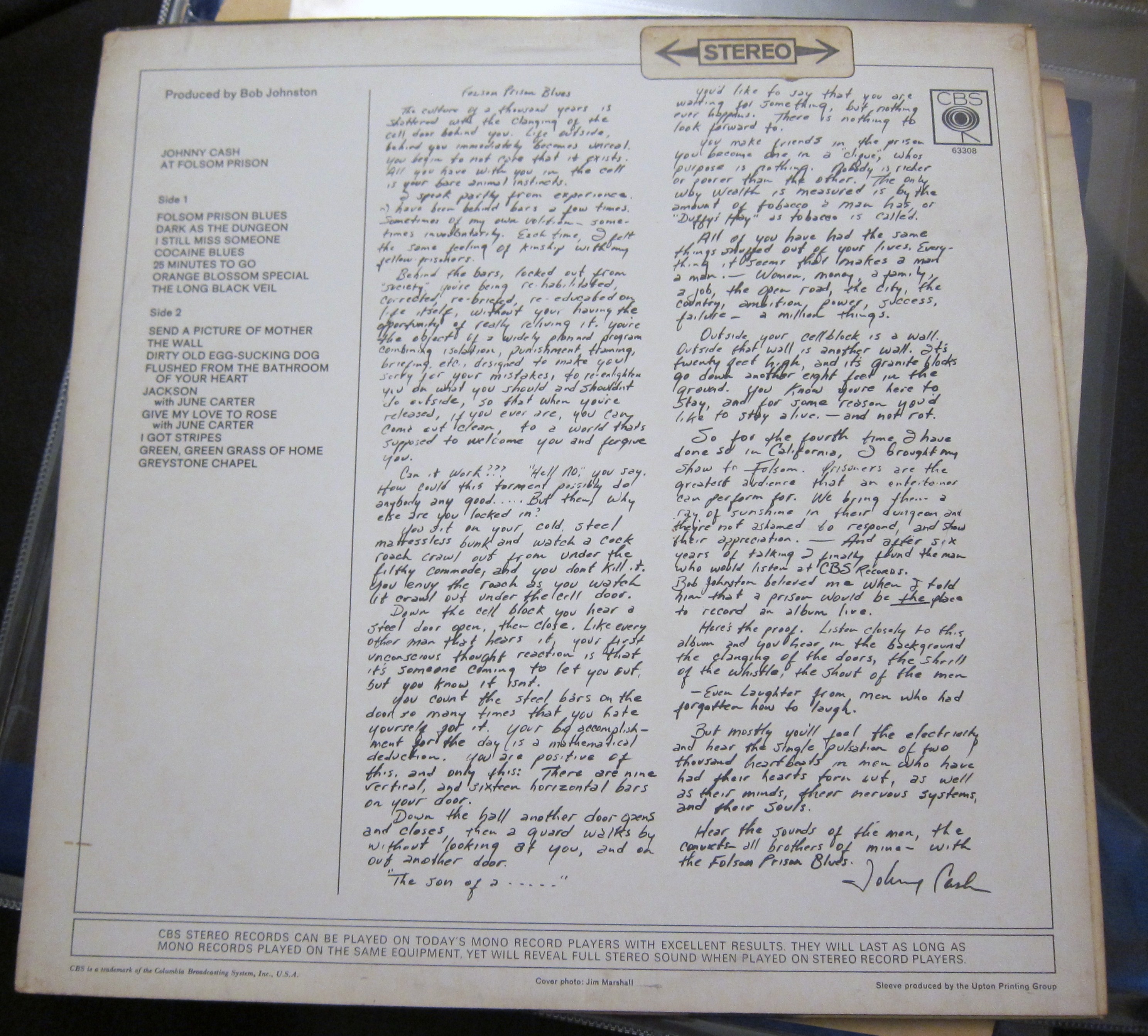 Johnny Cash Folsom Prison back cover – Every record tells a story